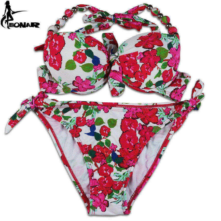 Eonar Print Floral Swimsuits Brazilian Push Up Bikini Set Retro Bathin