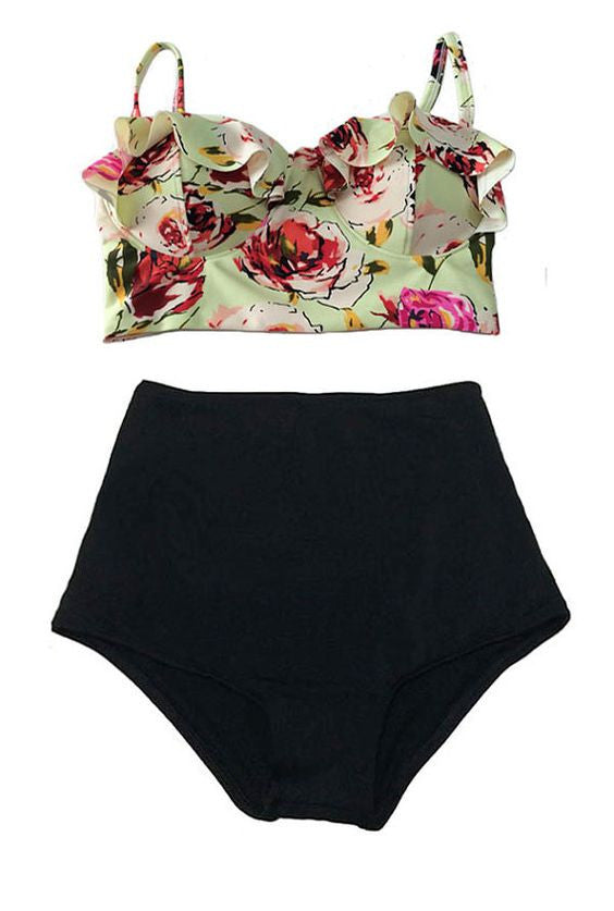 Women Swimsuit High Waist Bathing Suit Plus Size Swimwear Push Up Biki ...